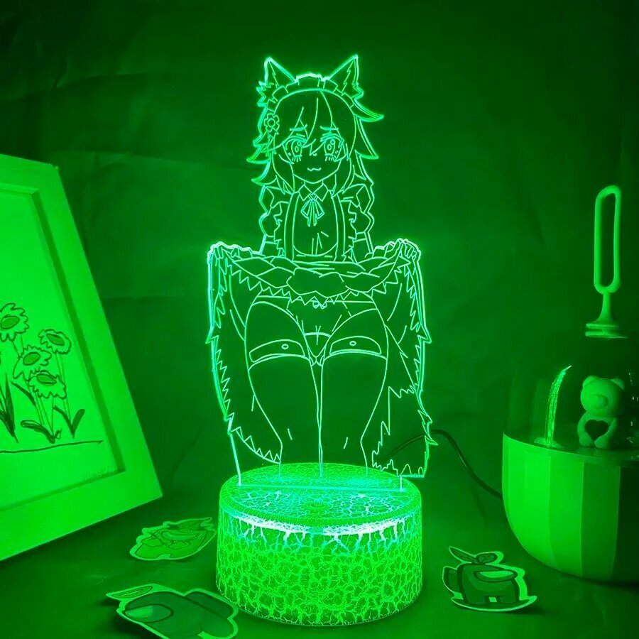 Аниме 3D светодиодный ночник Заботливая лисичка Сэнко-сан, настольная лампа в неоновом стиле, 18см акриловый светильник, подарок для геймера и отаку