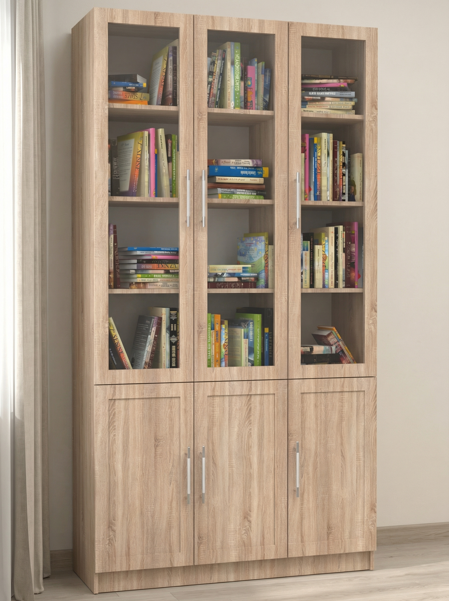 Шкаф книжный трехстворчатый Вита 3-3 с глухими дверцами, ШхГхВ: 102х38х210 см, дуб сонома