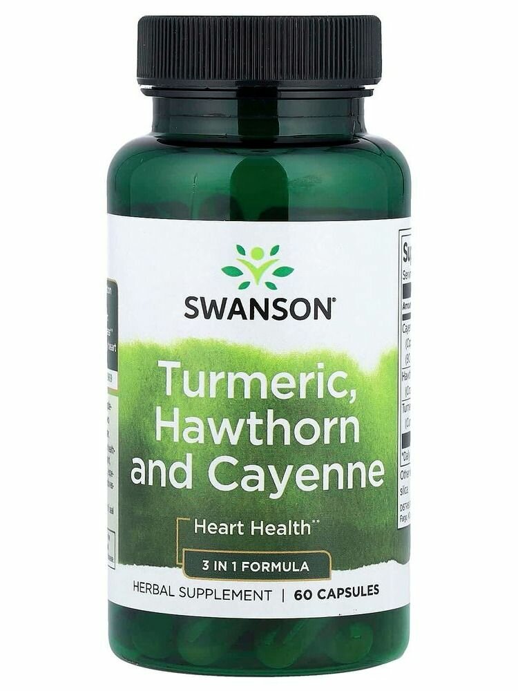 Куркума, боярышник и кайенский перец, 60 капсул, Swanson