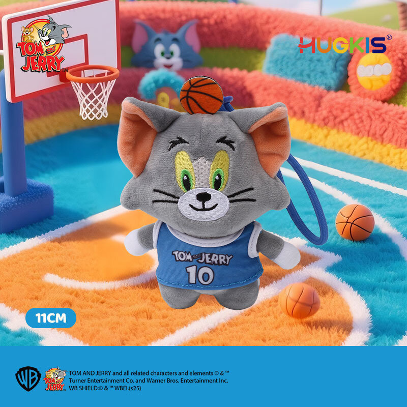 Оригинальный плюшевый брелок из спортивной серии мультфильма «Том и Джерри», плюшевая игрушка кот Том, играющий в баскетбол, и плюшевая игрушка мышонок Джерри, занимающийся серфингом.