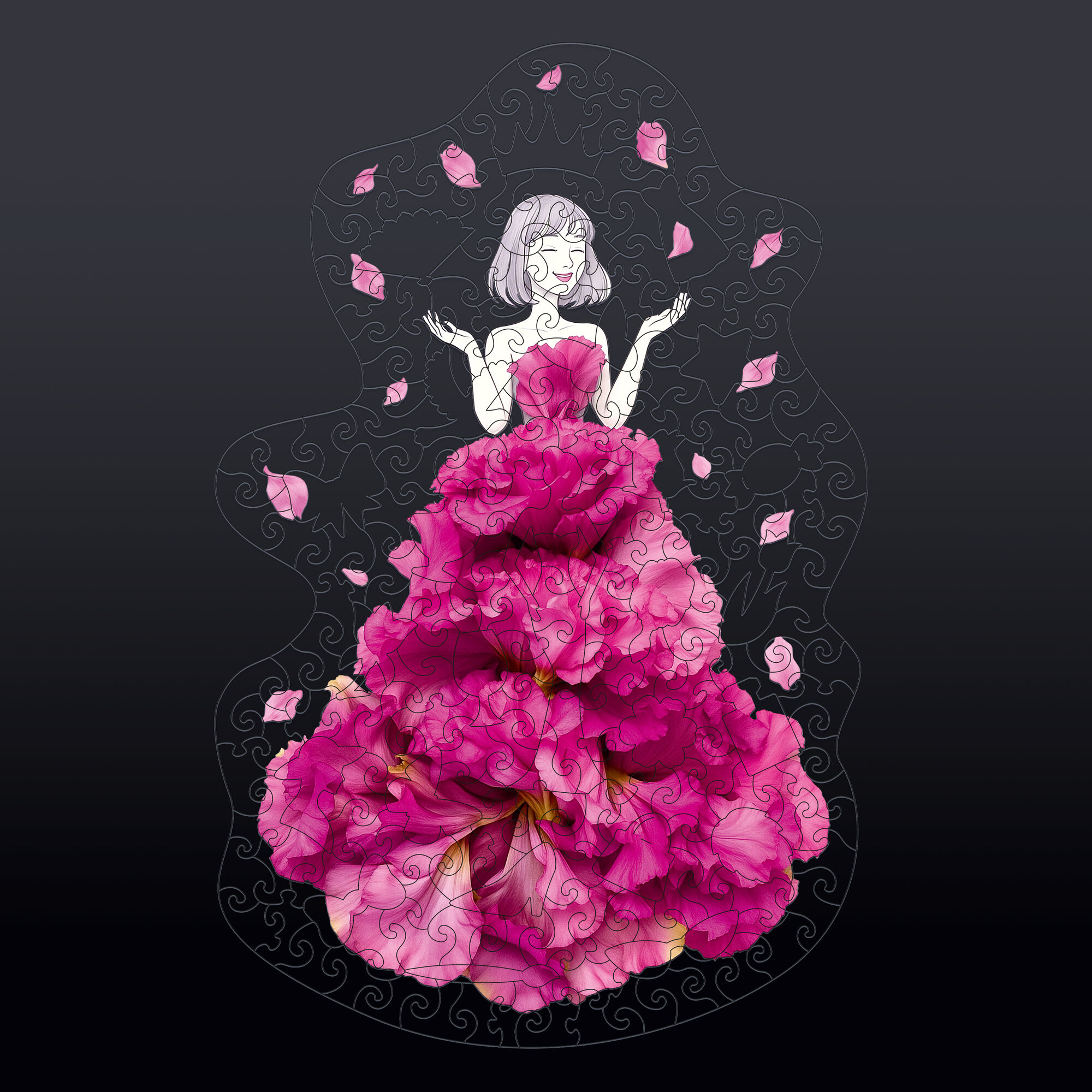 Прозрачный фигурный пазл/Цветочная дива - Пион. Сложный/развивающая игра для взрослых и детей