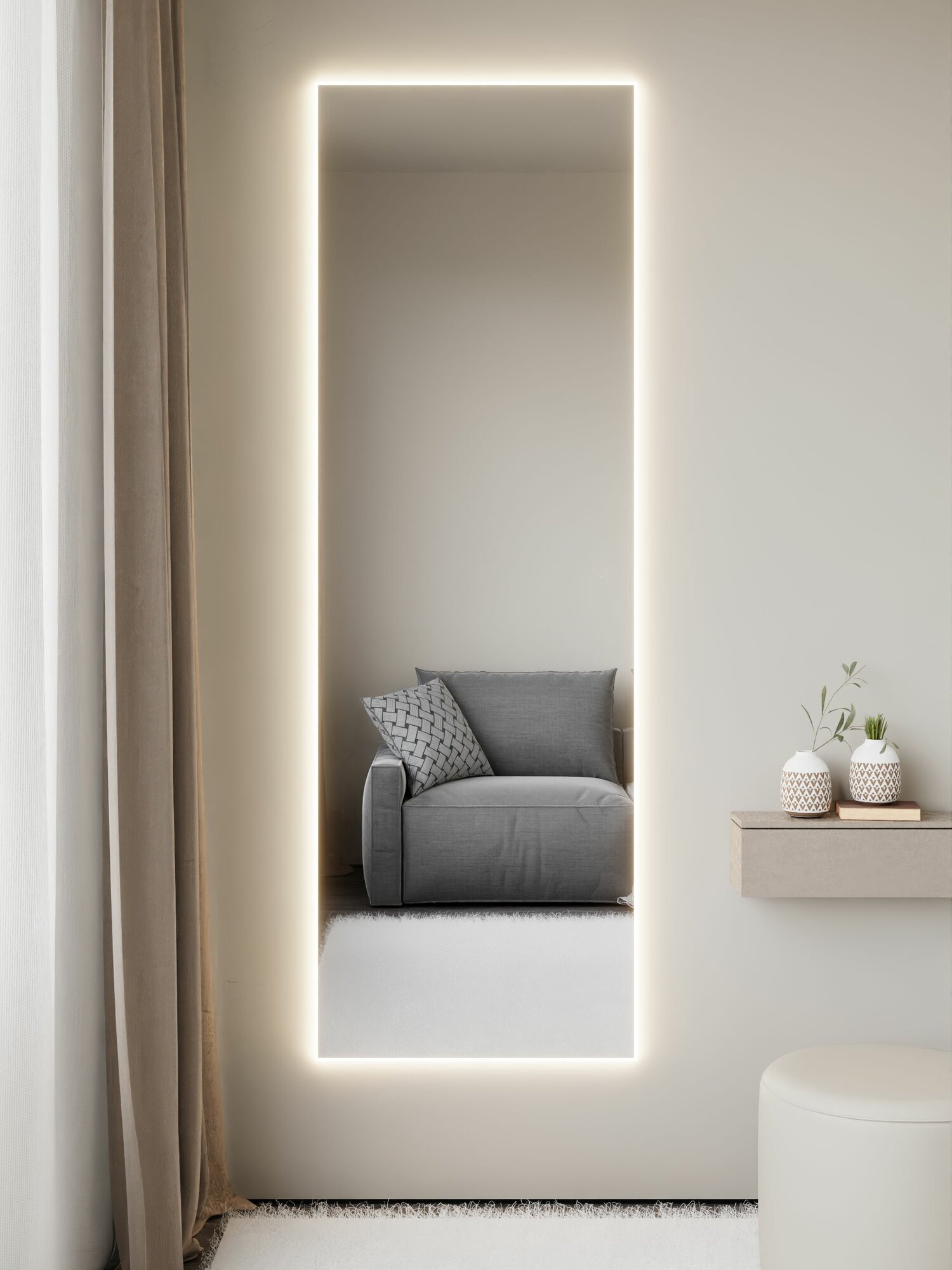 Зеркало настенное 200х60 см. с подсветкой. Свет: Нейтральный белый 4500К. Без рамы интерьерное BLX MIRROR