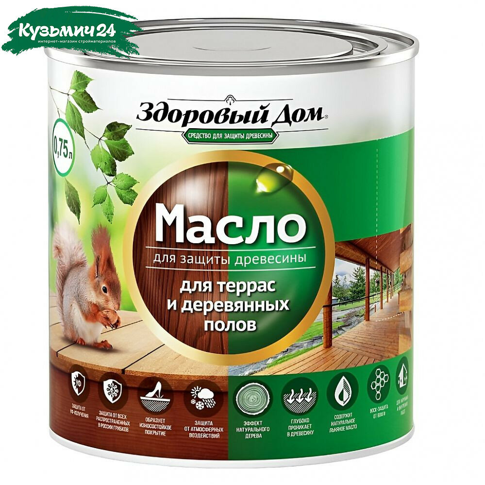 Масло Здоровый Дом для террас и деревянных полов, средство для защиты древесины, Орех, 0.75 л, 1 шт