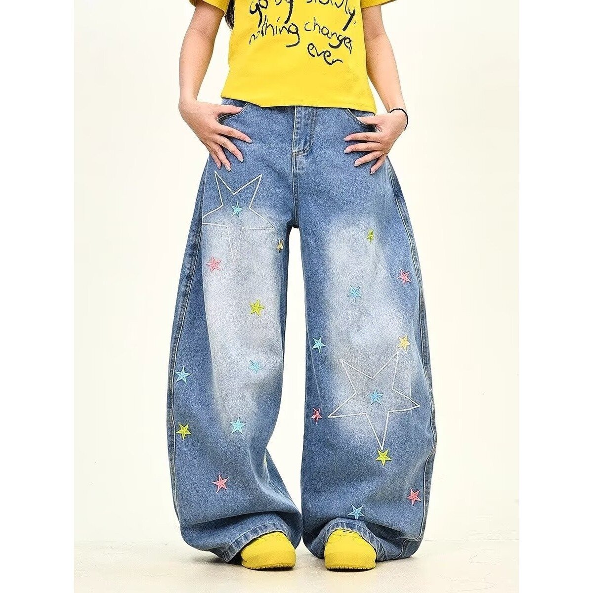 JYL Джинсы Женские Карго Винтажные Большие Карманы Стильные Деним, Размер_S