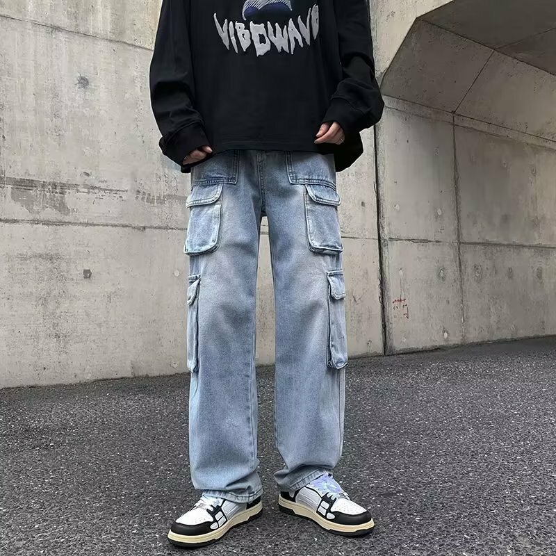 Тренд RONG CH Джинсы Мужские Карго Многокарманные Хип-Хоп Уличные Широкие Длинные Деним, Размер_3XL