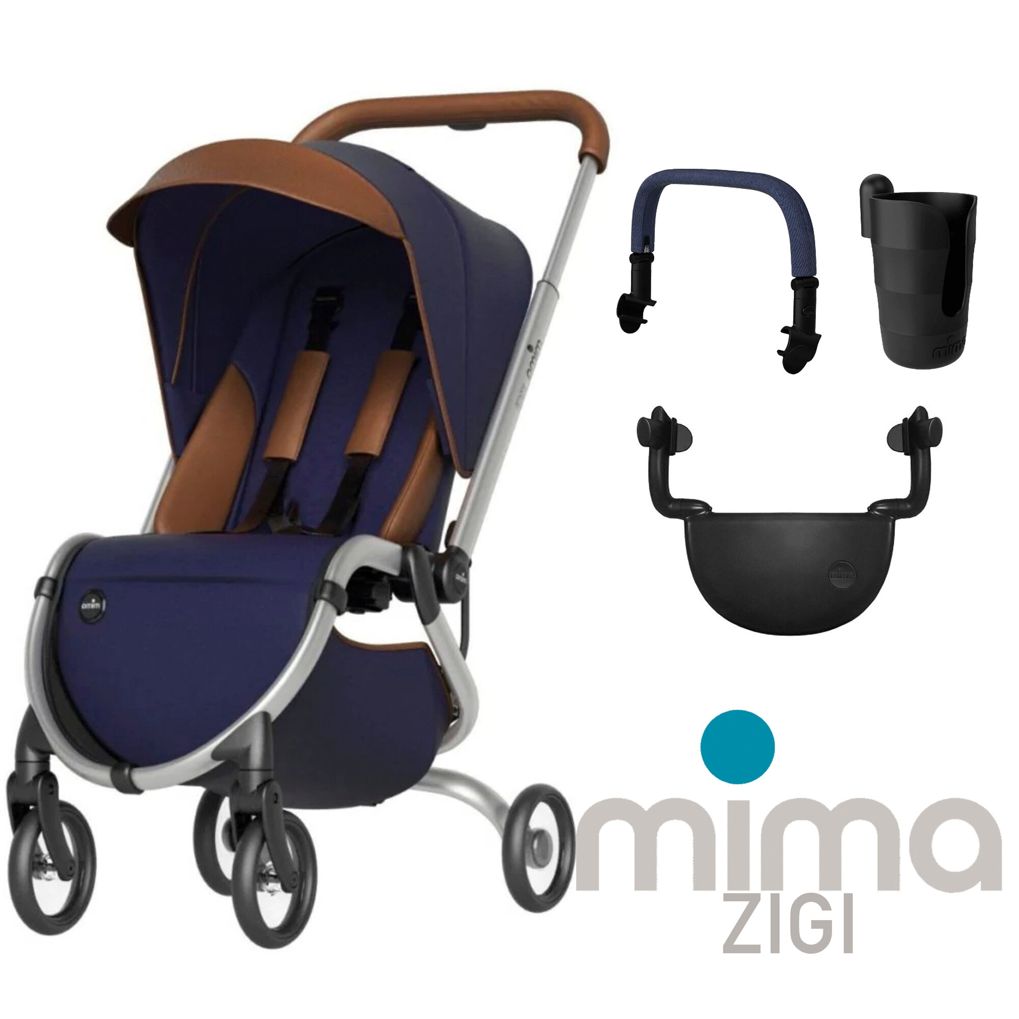 Прогулочная коляска Mima Zigi 3G Midnight Blue + (Бампер/Подножка/Подстаканник)