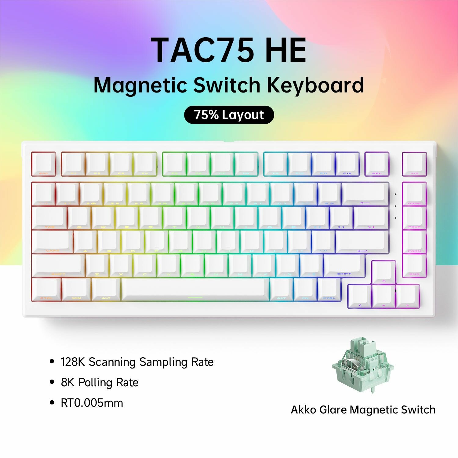 AKKO Игровая клавиатура проводная Akko TAC75 HE (Akko Glare Magnetic) RGB 8K