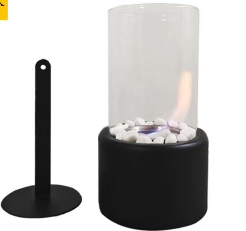 Биокамин, черный матовый, напольный, высота 22 см, ширина 12 см труба