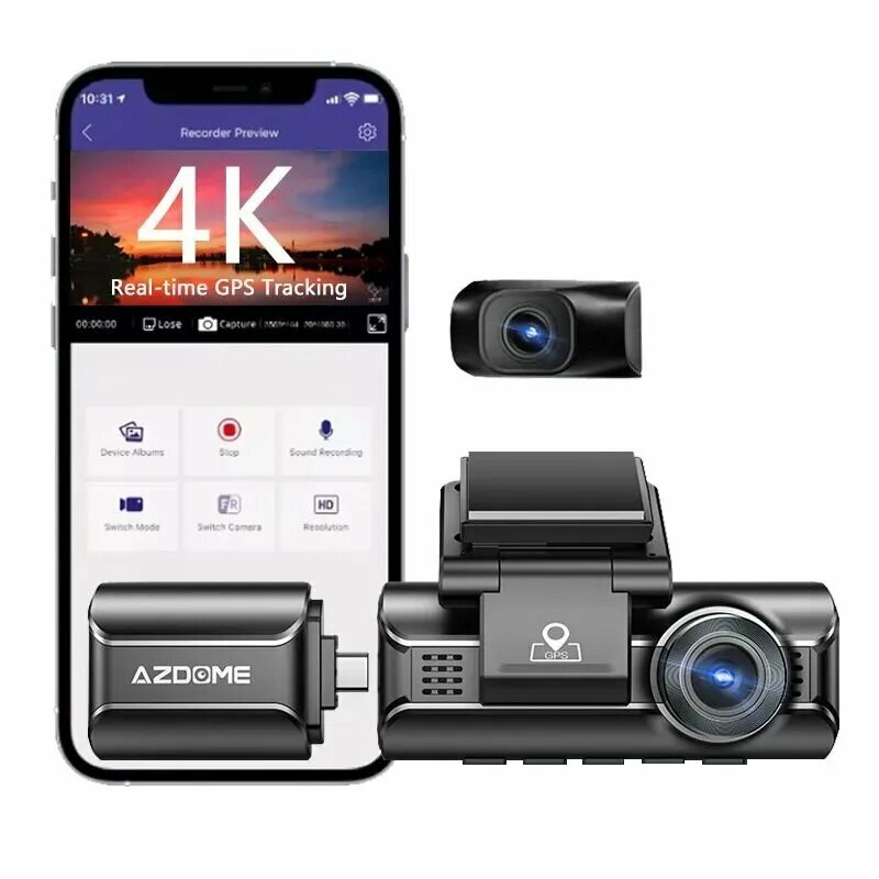 AZDOME 4K приборная панель с беспроводной камерой, M550 максимальный размер, встроенная система глобального позиционирования, экран автомобильного видеорегистратора, ночное видение