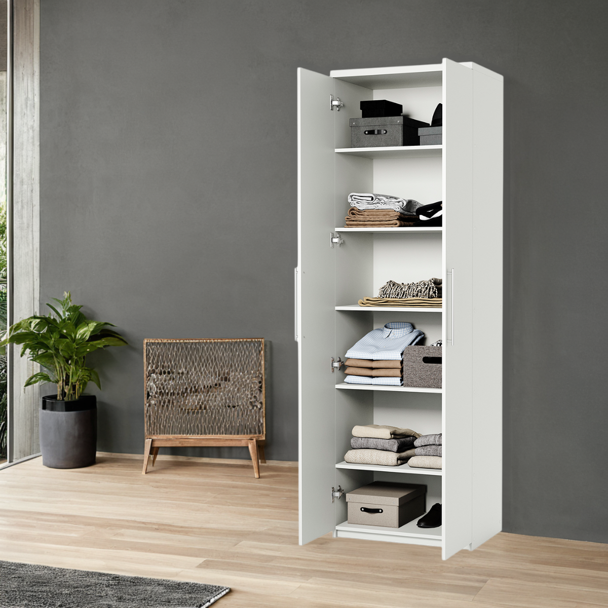 Шкаф с полками Ритм МП-21 80х60х240 см, распашной, в прихожую, лдсп Белый текстурный