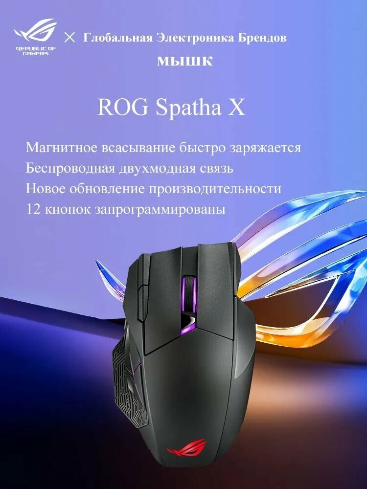 ASUS Игровая мышь беспроводная ROG Spatha X, черный