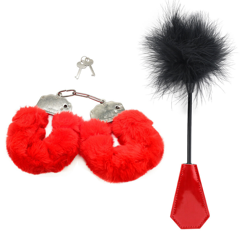 Взрослые секс-игрушки плюшевые регулируемые наручники перья подбирает дразнящие палки SM пара флиртует секс-реквизит