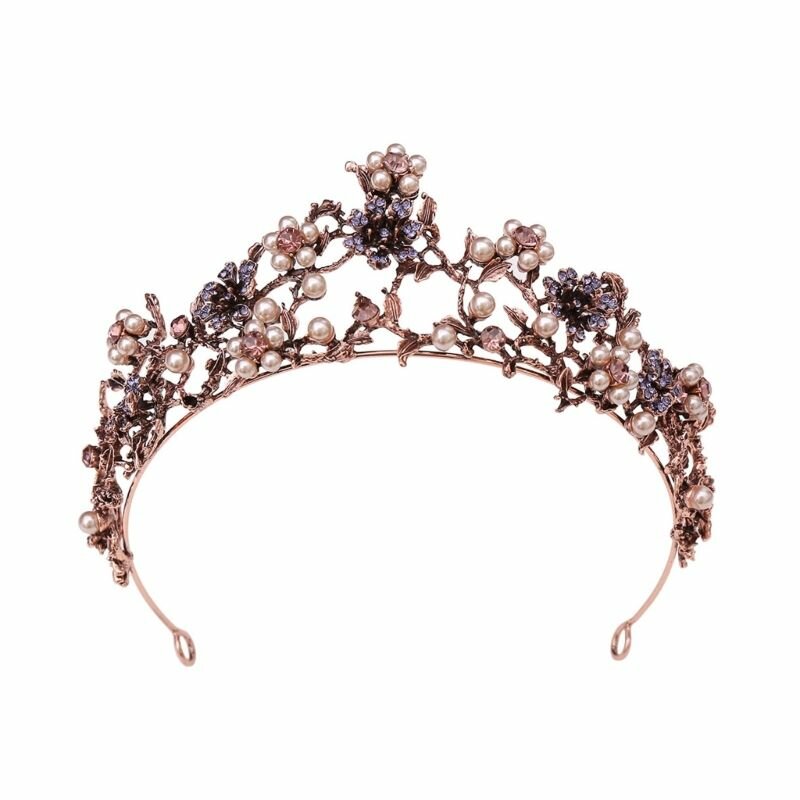 Свадебное платье с цветами и листьями, украшенное бриллиантами, аксессуары для волос -старинная красная медь фиолетовые бриллианты