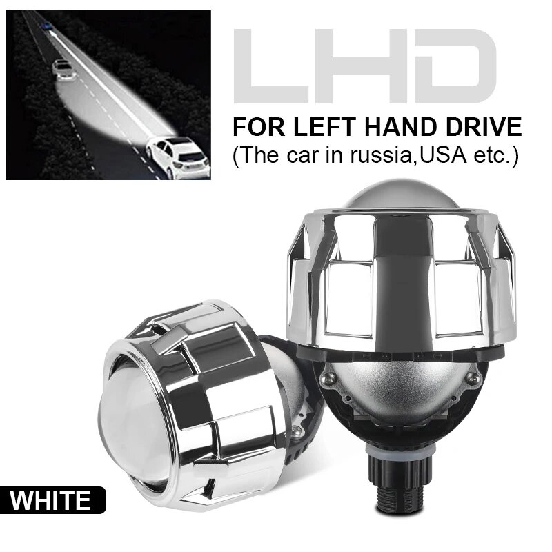 120 Вт 2,5 дюйма H4 H7 9005 9006 светодиодные линзы фары «ангельские глазки» 2x LHD Silver Mask