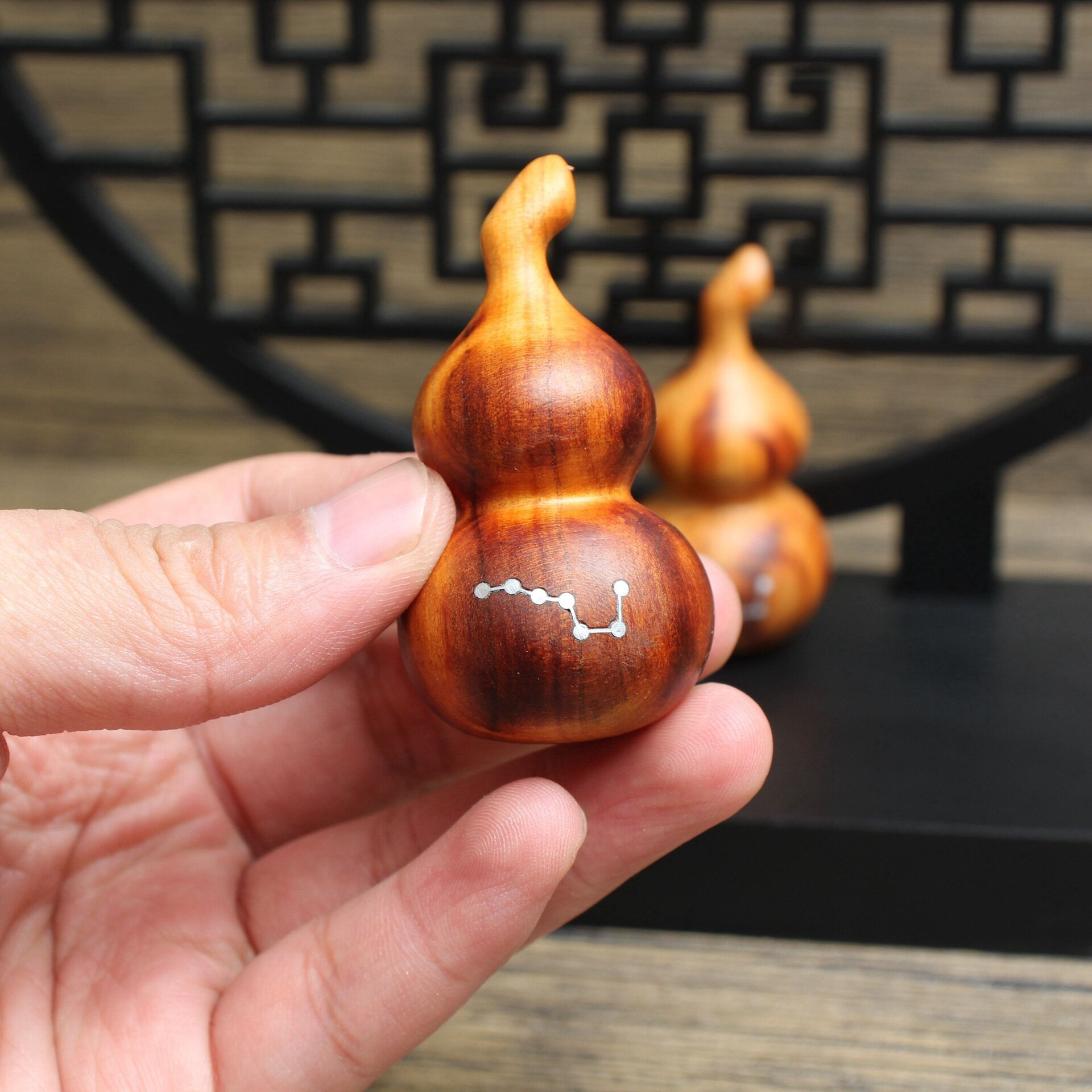 Молния ударяет, персиковая деревянная тыква, инкрустированная чистым серебром, семь звезд, ручная работа, маленький орнамент, подвеска для Kuaishou и Douyin Live Streaming