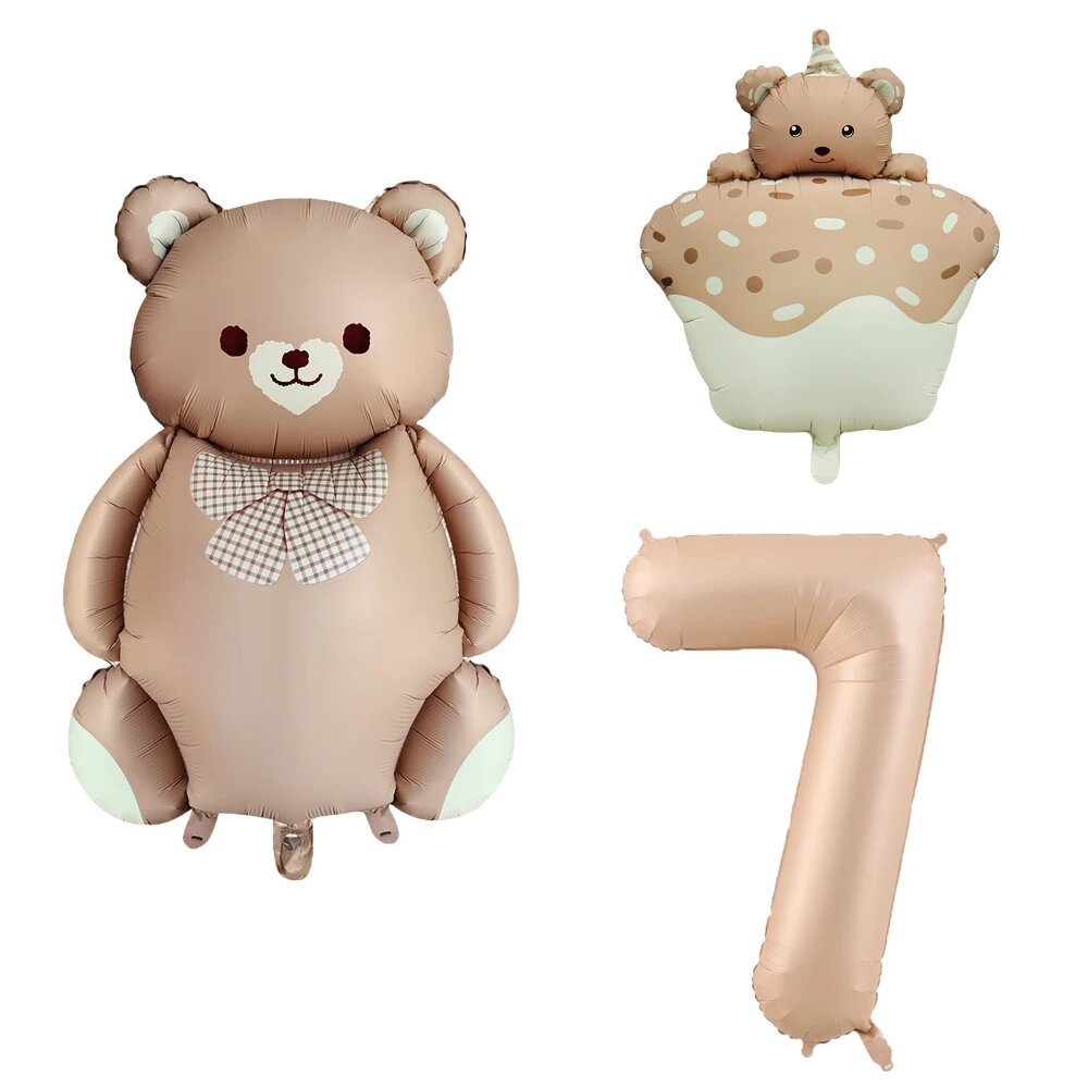 3 шт./лот кремового цвета с номером, фольгированные шары для торта, медведя, декор для вечеринки в честь Дня Рождения, детские товары для девочек 1 2 3 4 5 6 7 8 9 лет