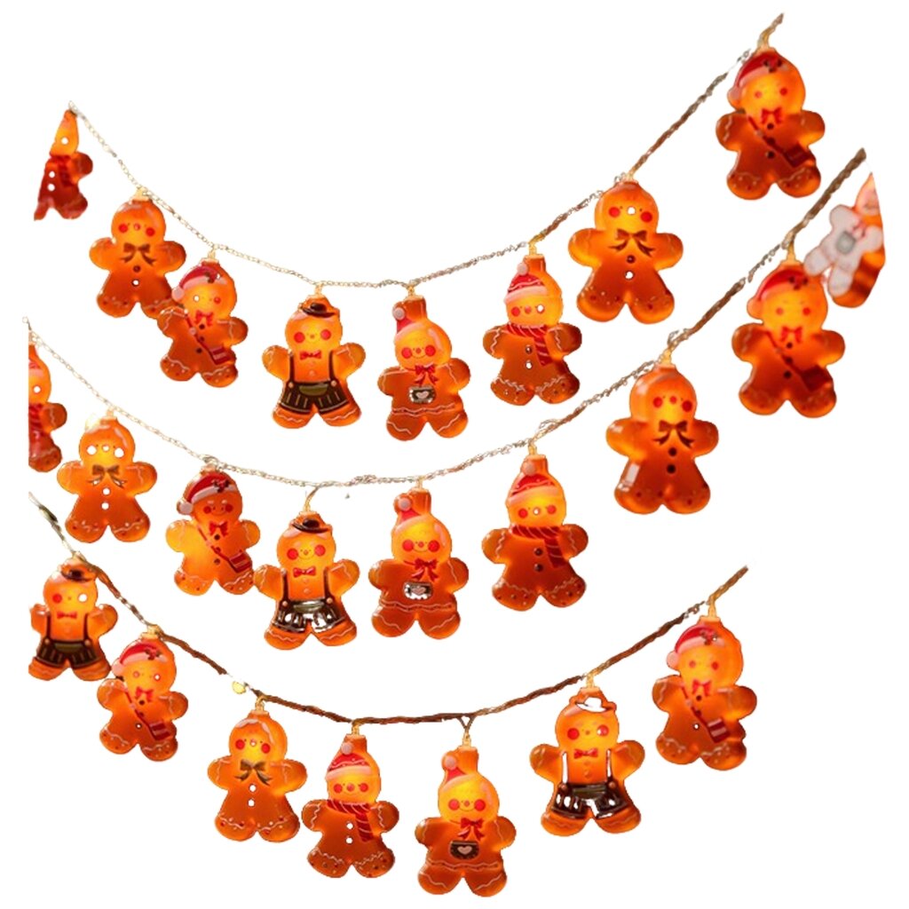 Фонарики для рождественской елки, светодиодные гирлянды, декоративные светильники, атмосферные светильники, подвесные светильники в виде пряничных человечков, украшение длиной 1,5 метра, 10 лампочек