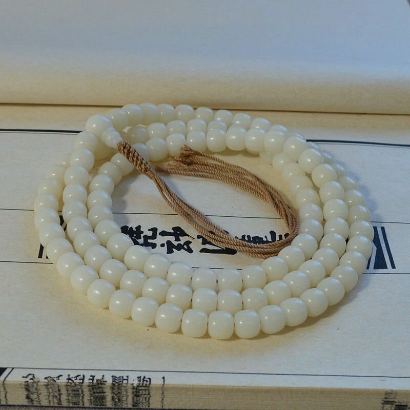 Браслет из белого нефрита с корнем Бодхи, 108 бусин, тонкая работа, высокополированные бусины в старинном стиле, ручная работа, высокая плотность, высокое содержание масла, прямой срез, унисекс