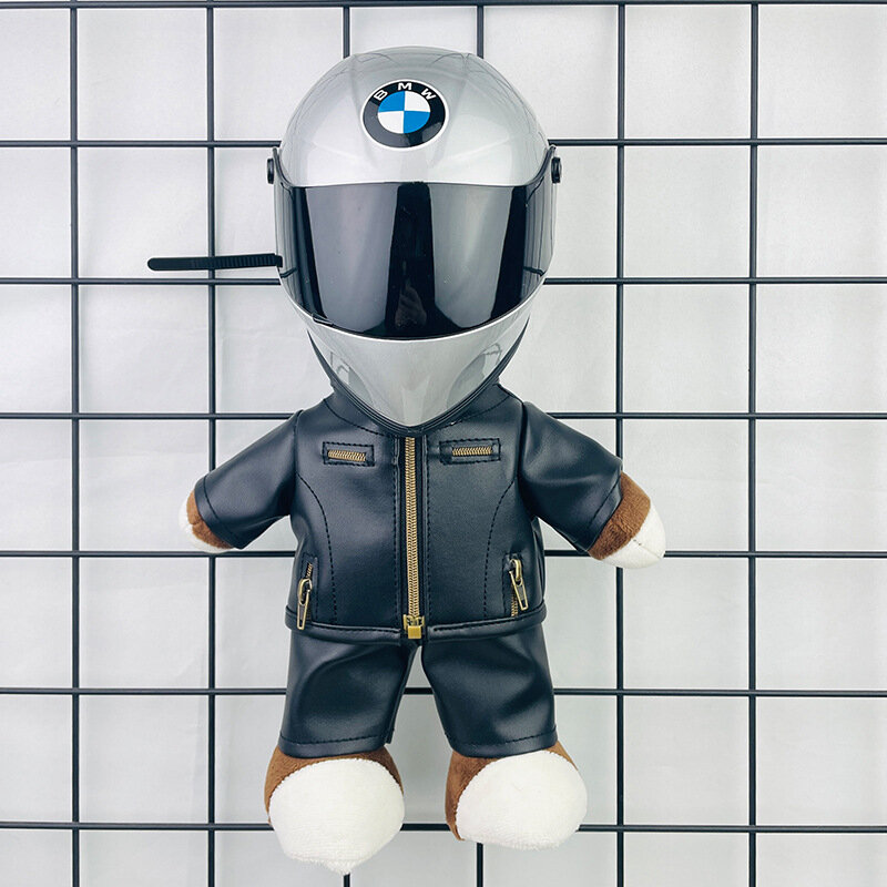 Мотоциклетный брелок черного медведя с узором серебряного BMW для декора автомобиля, 28 см модный аксессуар