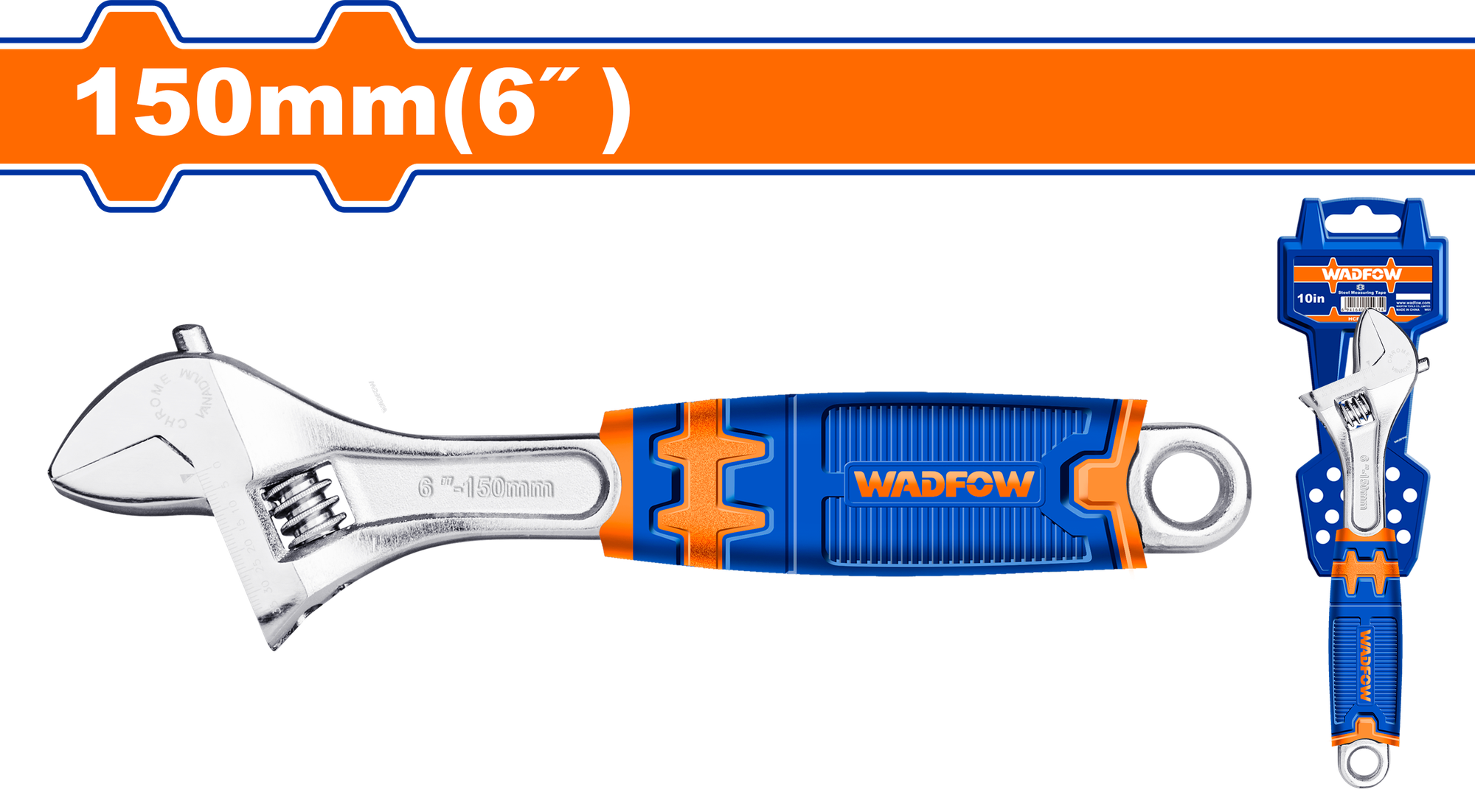 Ключ разводной "WADFOW" 150мм, захват 0-24мм, углеродистая сталь