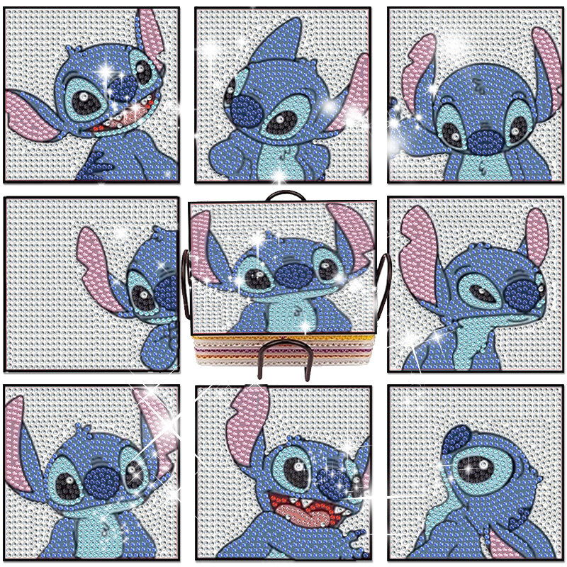 Алмазная мозаика Подставки под стакан 8шт,"Stitch/Стич", техника алмазной вышивки, картина стразами, праздничные подарки