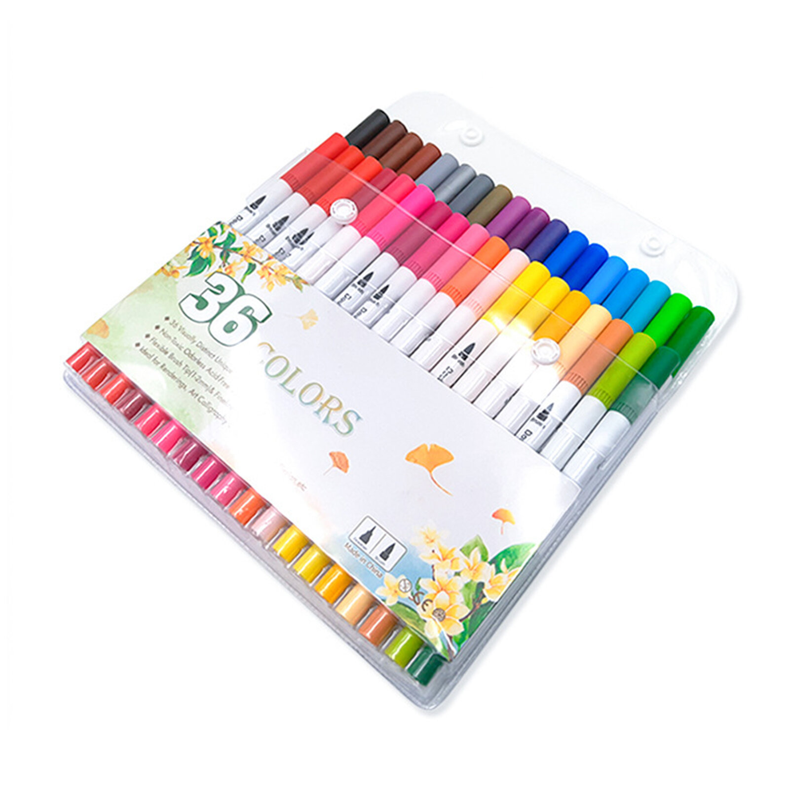 Набор маркеров 36 цветов двусторонних цветных ручек с тонким наконечником для раскраски, рисования, иллюстраций, эскизов для детей и взрослых, длина ручки 16.2 см, размер упаковки 20.2*16.8*2.2 см, вес упаковки 290 г, материал пластик