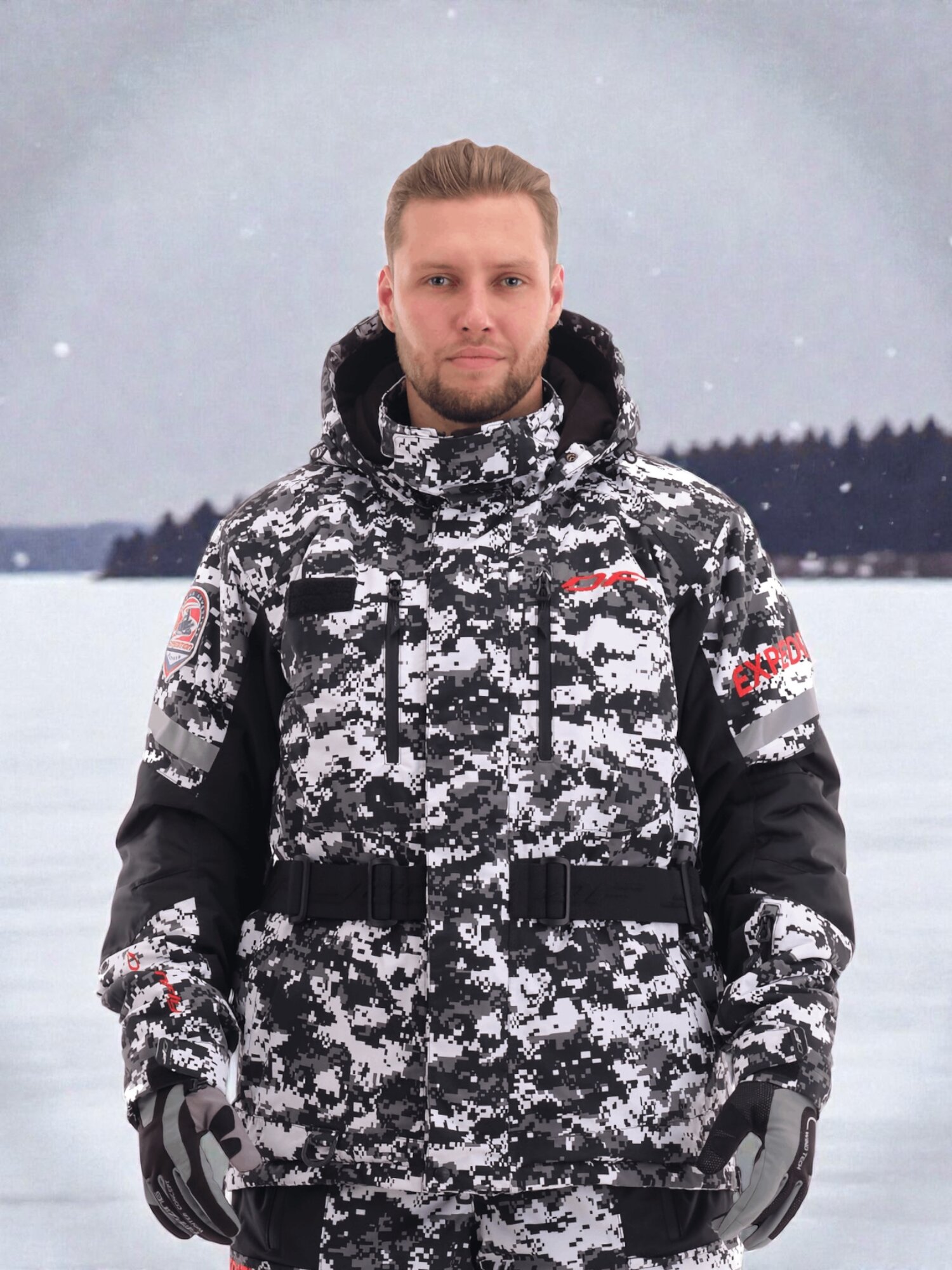 Куртка зимняя мужская Dragonfly EXPEDITION Camo Red 2020 - Серая/белая - Размер M