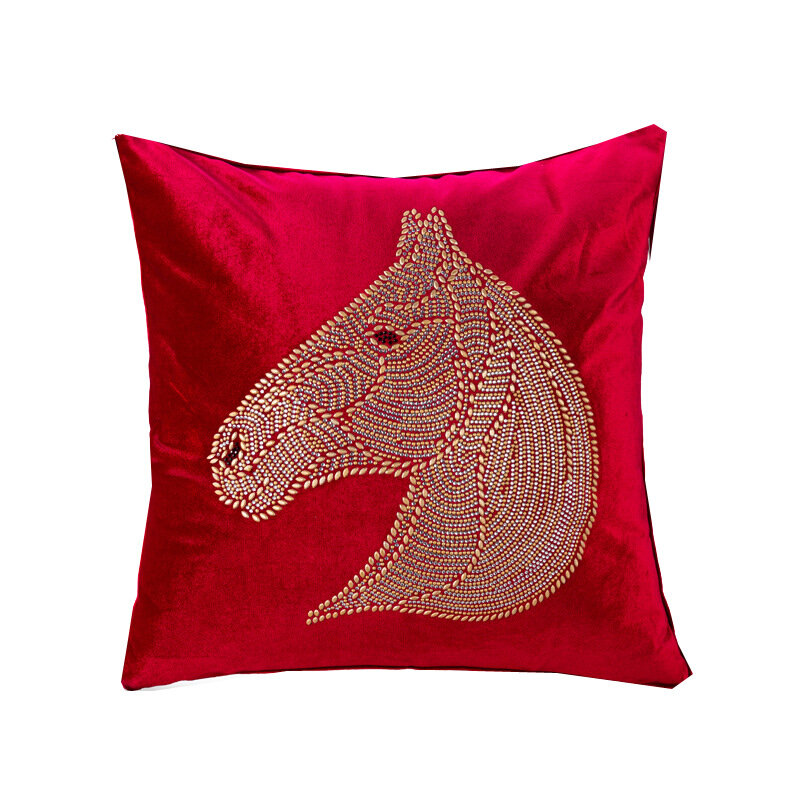 Дропшиппинг европейского стиля, прецизионная бархатная подушка с ринстонами в виде лошадиной головы, подушка для дивана в отеле, подушка для изголовья кровати