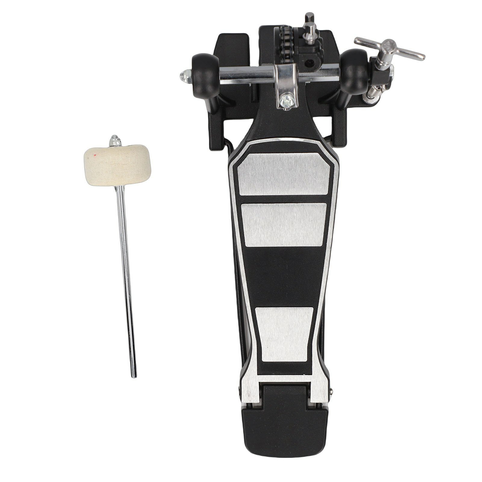 Барабанная установка, педаль, одинарный бас, ножной бас-барабан, перкуссия, цепной привод, черная.