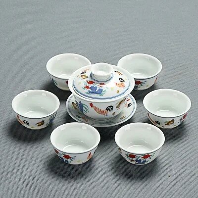 Керамический чайный сервиз SJZMICAI с петухом Gaiwan 7pcs Set