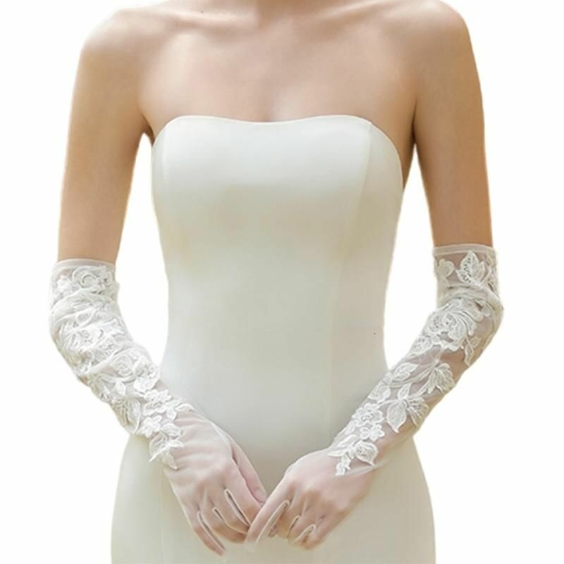 Ажурные свадебные перчатки с кружевом, молочный