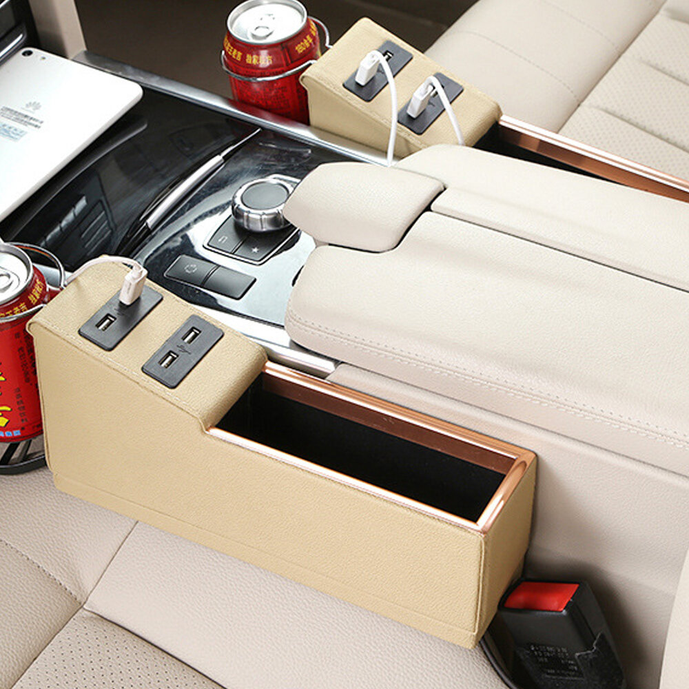 Аксессуар для автомобиля Подлокотник Ящик для хранения Консоль Карманы для сидений Многоцелевой Сумка с складным держателем для стаканов 4 USB разъемами для зарядки Многофункциональный, Черный Кофе Бордовый Бежевый, Водительская сторона Пилотная сторона,