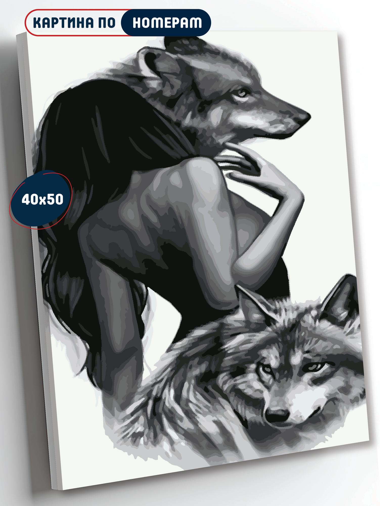 Картина по номерам "Девушка и волк", Холст на подрамнике 40х50, набор для рисования, с девушкой