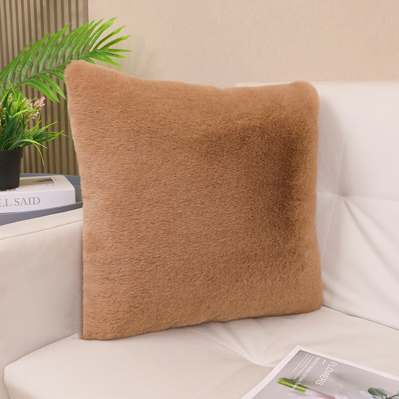 [2025] Квадратная подушка из кроличьего меха для дивана в гостиной, плюшевая декоративная подушка для эркера, мягкий декор, спинка для изголовья кровати, съемная и моющаяся.