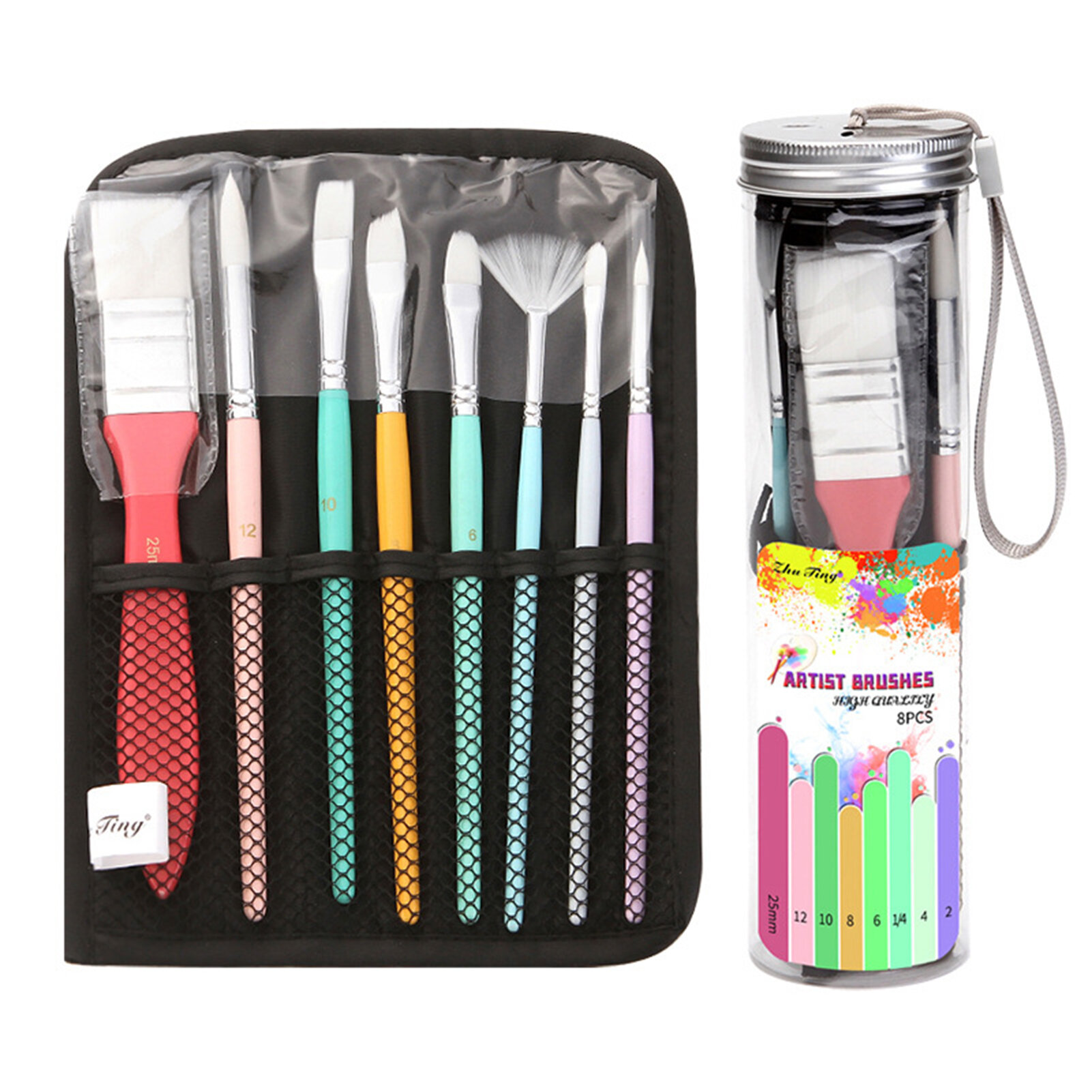 8pcs Набор Кистей для Акварели Акрила Масла Гуаша Дерево Удлие Нейлонов Волось Кожаный Сумка Деревянная Коробка Для Тела Лица Модели Рисунок Искусство Ремесло Снаряжение 2# 12# Круглые 10# Плоские 8# Угловые 4# 6# Фильбертовые 1/4# Вентиляторные 25mm