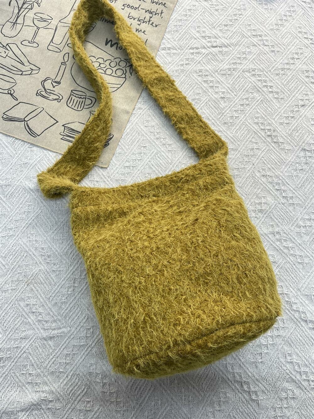 Осень-Зима Новая Винтажная Плюшевая Сумка-Ведро Универсальная Модная Кроссбоди Меховая Сумка Большой Вместимости Плечевая Сумка