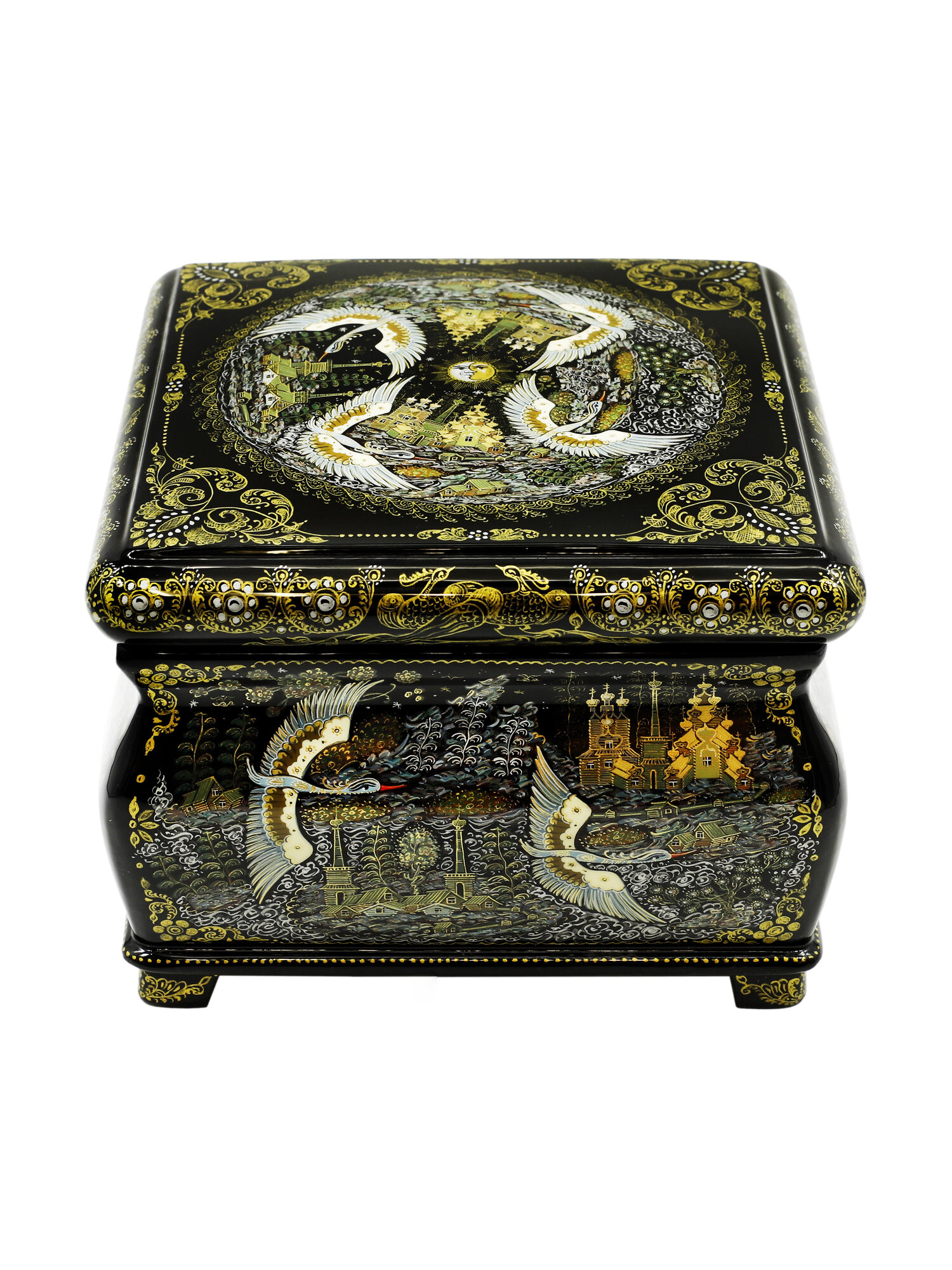 Шкатулка Холуй "Север", ларчик, автор Серов Н. Б, квадратная