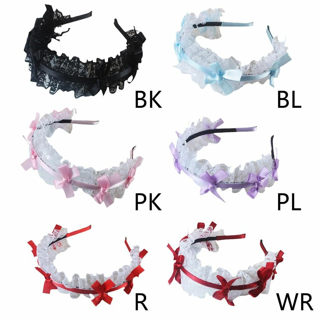 Женская кружевная повязка с оборками, плиссированный край, бант из ленты, Реквизит для косплея горничной