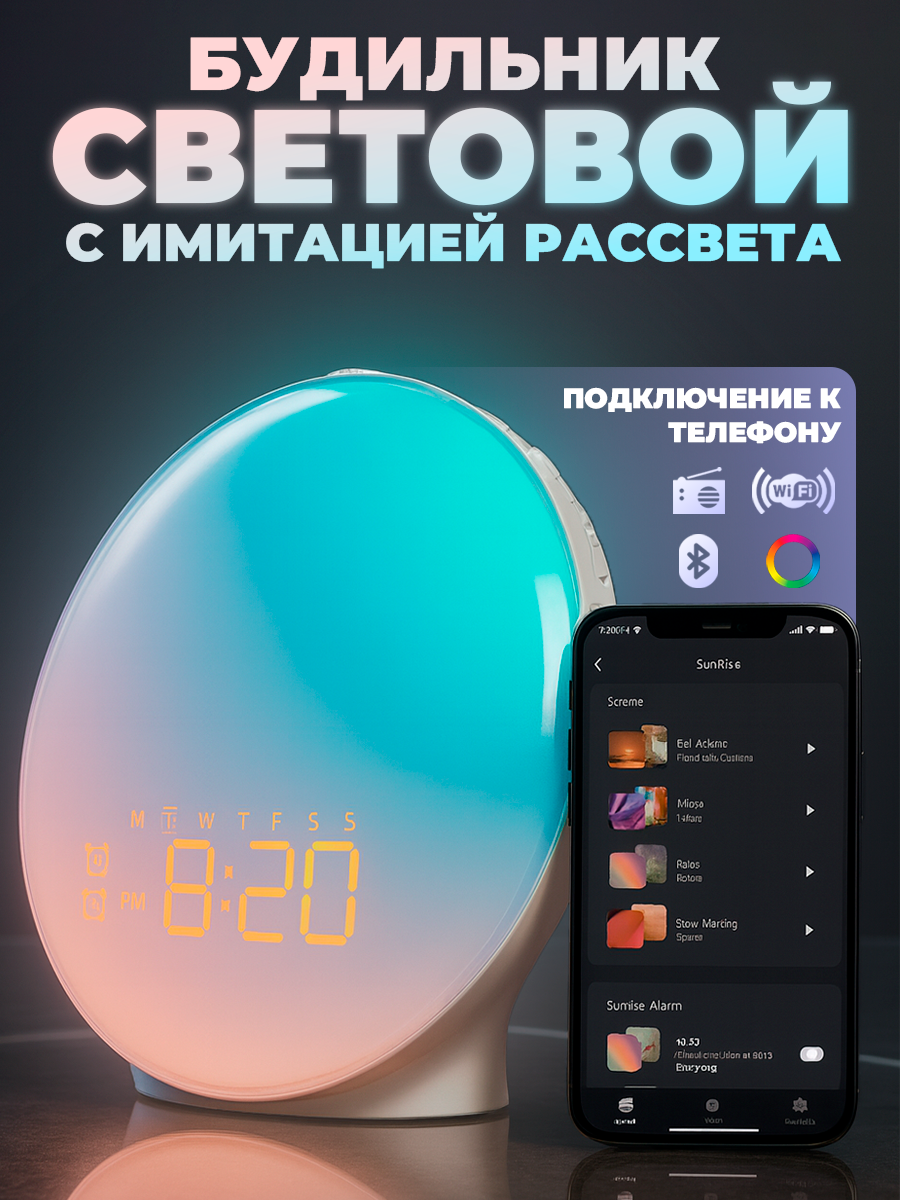 Умные часы, Световой-будильник с имитацией рассвета, радио FM