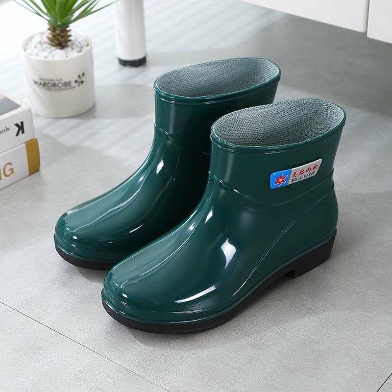 Женские короткие дождевые сапоги весна и осень, низкие водонепроницаемые сапоги, нескользящая толстая подошва, устойчивые к износу резиновые сапоги для мытья посуды, теплая обувь для женщин