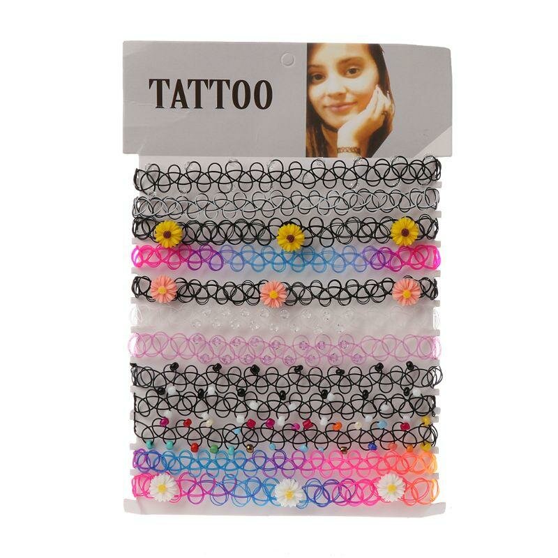 Радужные тату-чокеры, 12 шт, Цвет B