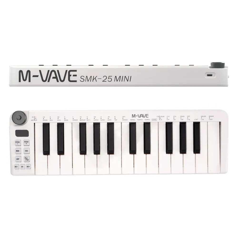 M-VAVE SMK-25 MINI White - беспроводная MIDI-клавиатура, контроллер, 25 клавиш, Bluetooth