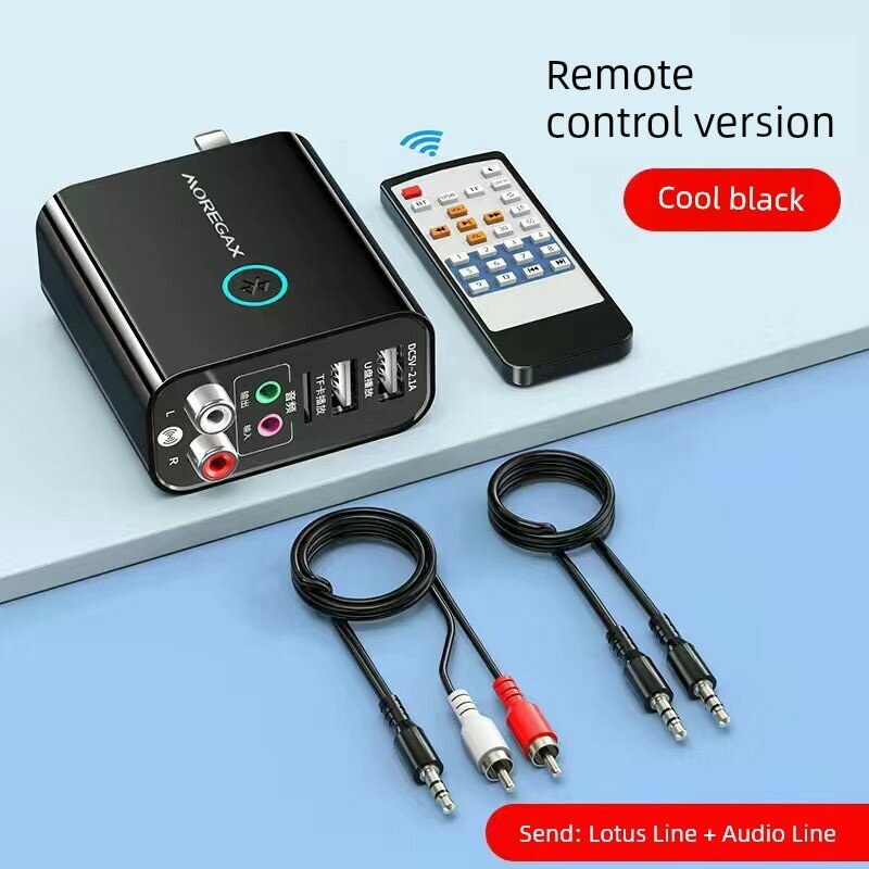 MoJieShi K16 Bluetooth 5.3 аудиоприемник с пультом ДУ для колонок и усилителей, USB и телефонный адаптер, черная