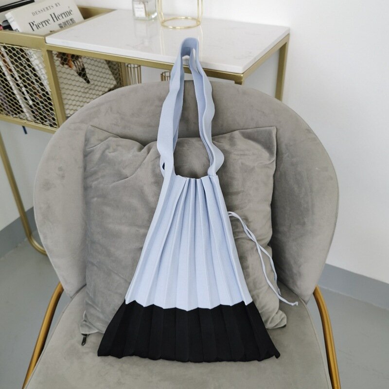 Сумка для покупок с плиссированным дизайном, складная, цветная, вязаная, одно плечевая, аккордеонная сумка для женщин, пэчворк