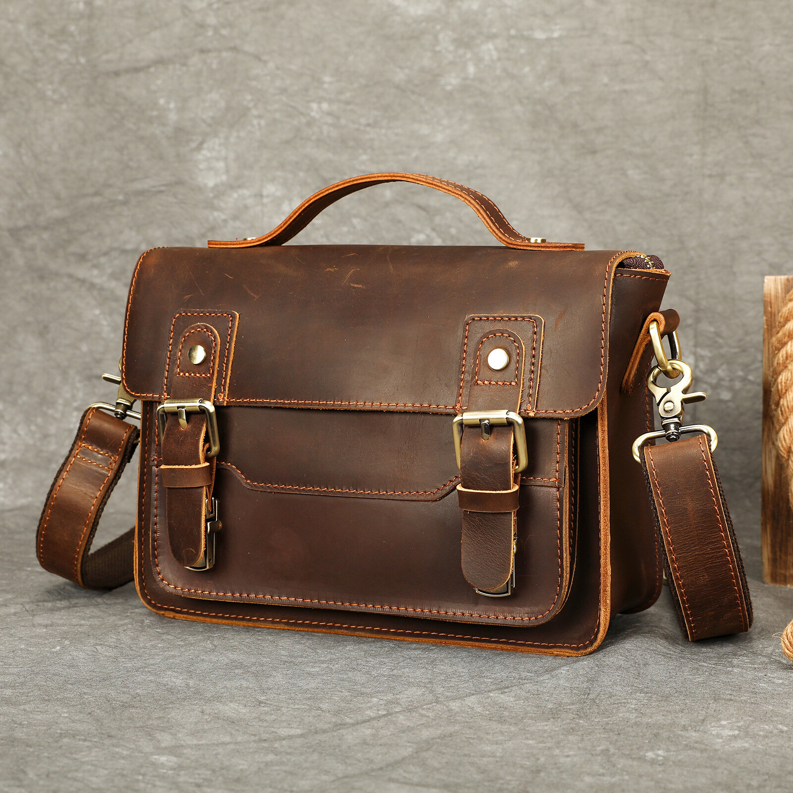 Трансграничный хит продаж, мужской кожаный портфель Crazy Horse, большая вместительная сумка для компьютера с несколькими отделениями, большая и маленькая сумка через плечо для деловой поездки для