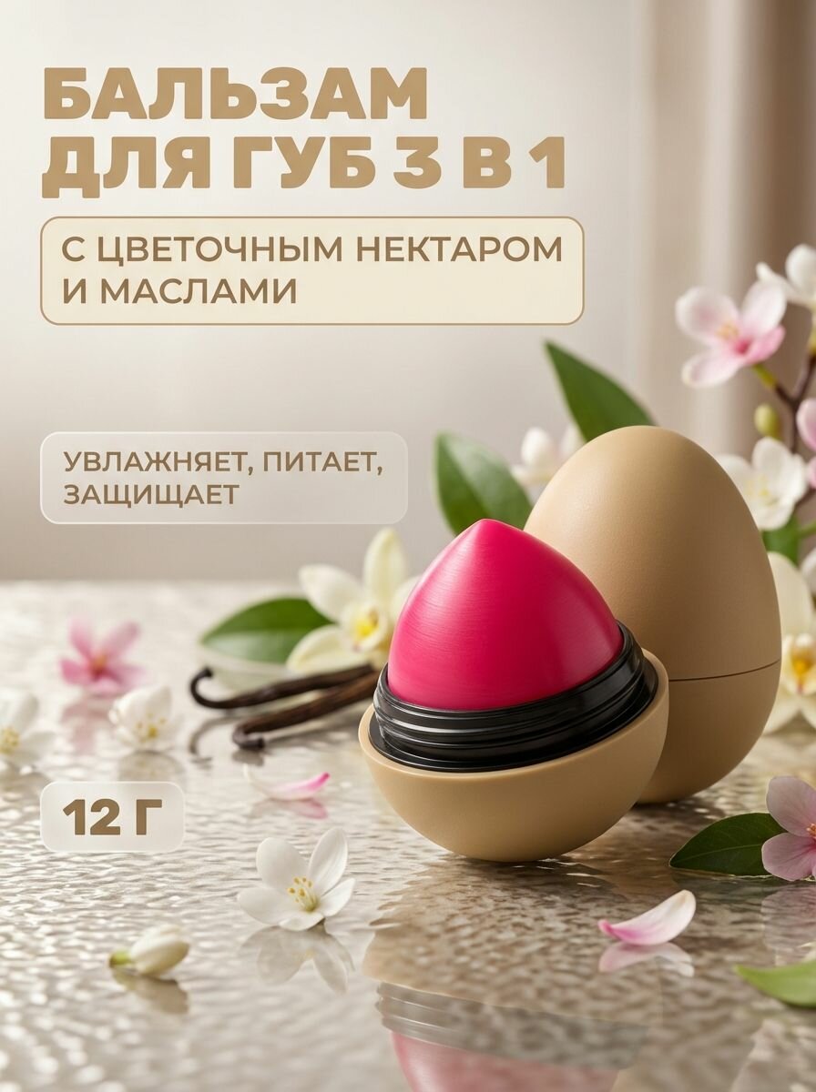 Бальзам для губ, помада, румяна Цветочный нектар Розовый с блеском SPF7, 12 г