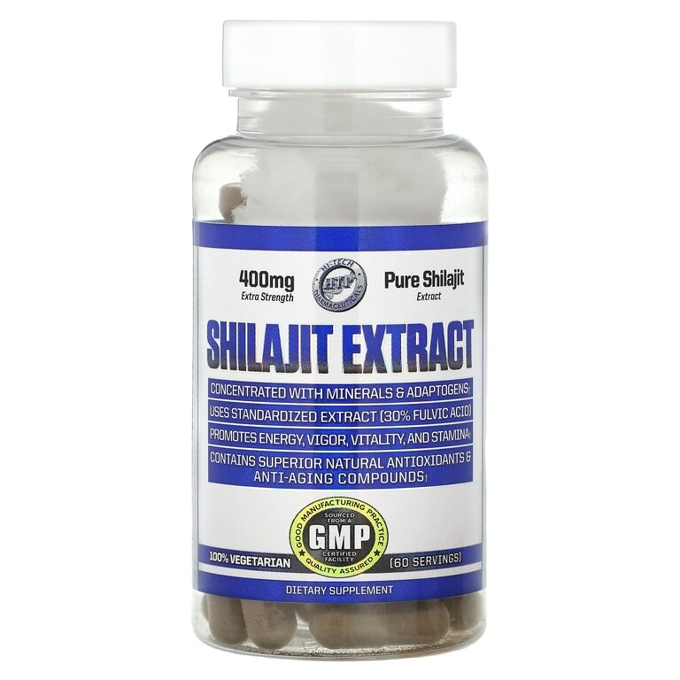 Hi Tech Pharmaceuticals ShIlajit, экстракт мумие, 400 мг, 60 растительных капсул