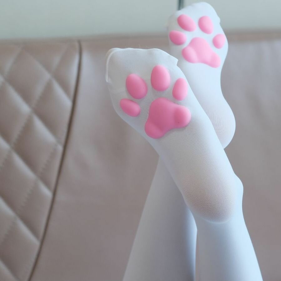 3D носки с кошачьими лапками, милые лолита, черно-белые шелковые женские чулки