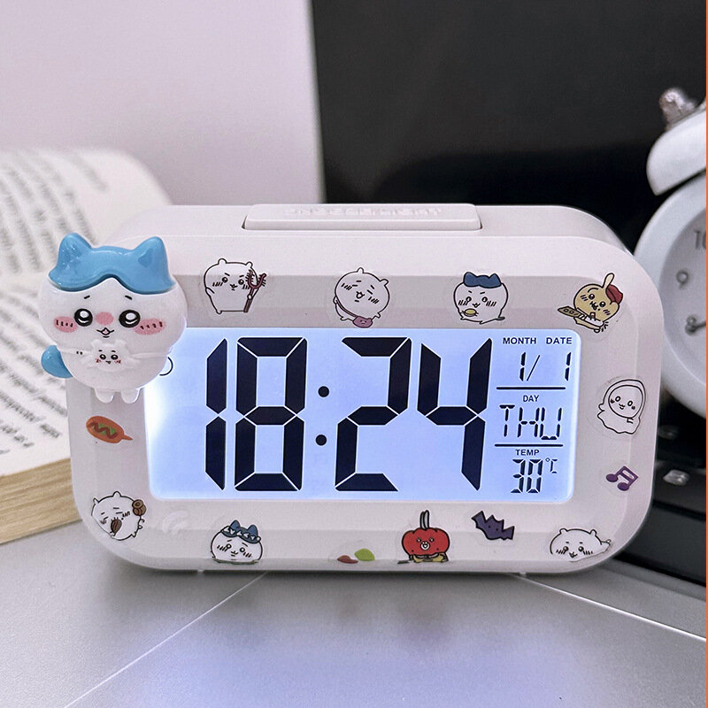 Будильник Hello Kitty Sanrio, светодиодная подсветка, с функцией таймера, случайные наклейки