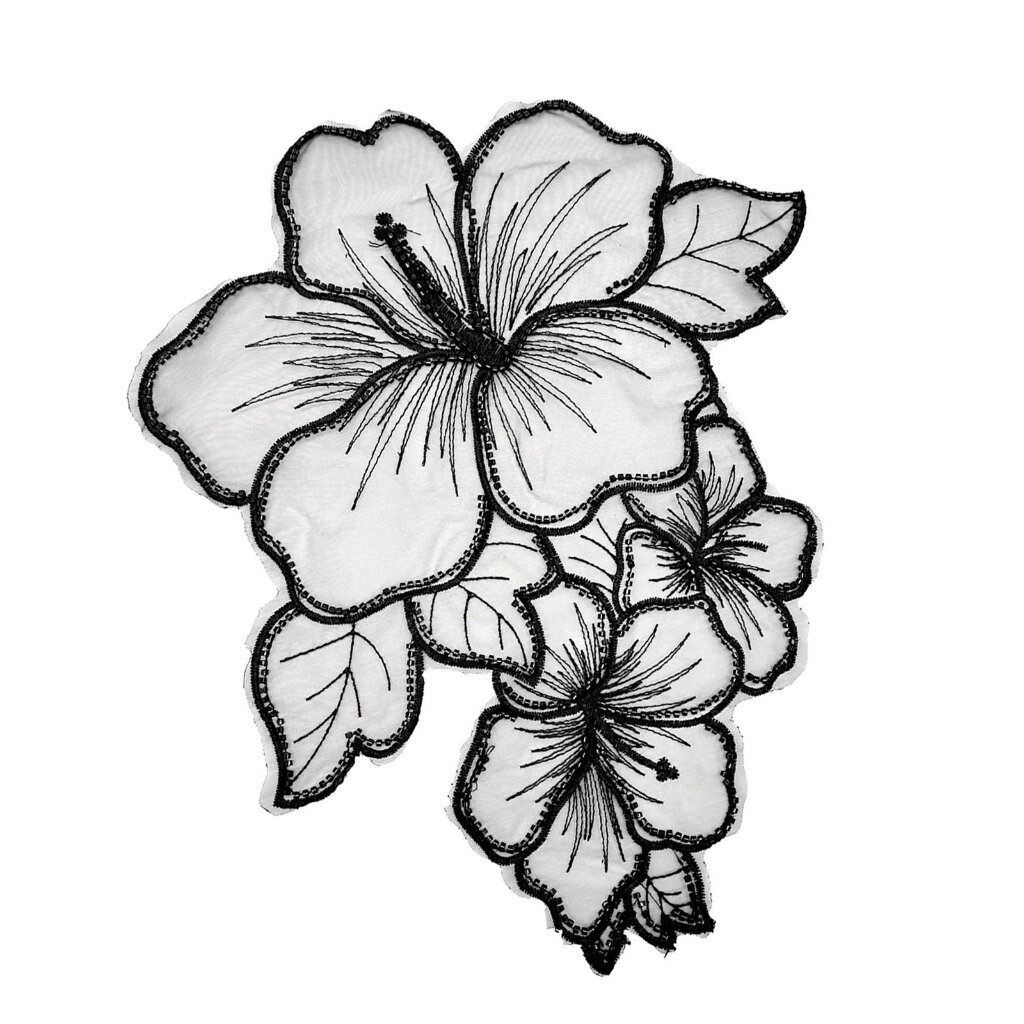 Наклейка из ткани с цветочной вышивкой из сетки